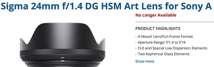 Sigma silently kills the Sigma 24mm f/1.4 A-mount lens | sonyalpharumors