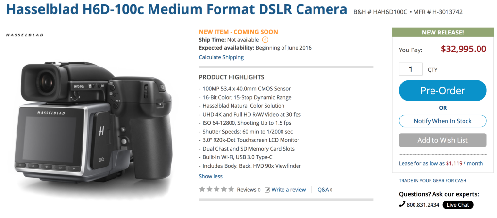 Hasselblad announces the H6D-100c with Sony 100 Megapixel sensor ...