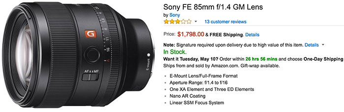 The mighty Sony 85mm GM is back in Stock at Amazon | sonyalpharumors