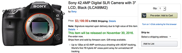 Amazon US is finally taking preorder on the new Sony A99II ...