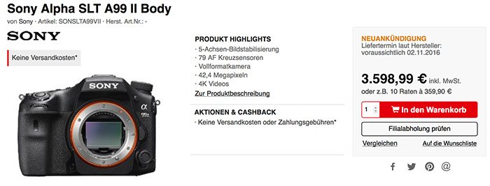 Sony A99II now available for preorder in Germany and UK too (ships one ...