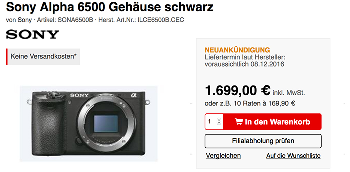 The A6500 is now available for preorder in Germany too – sonyalpharumors