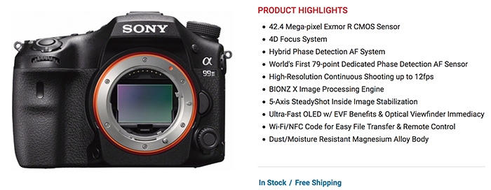 Sony A99II in Stock at FocusCamera and Amazon | sonyalpharumors