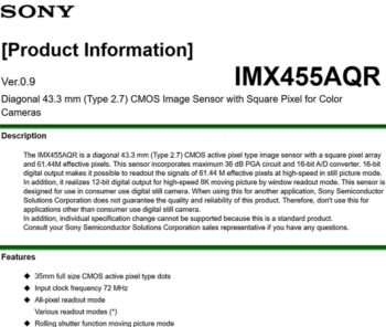 (SR5) Another new Sony sensor: IMX455, a stripped down version of the ...