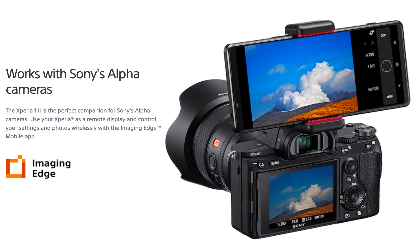 Image shows the new XPERIA 1II as a remote display on your Sony Alpha ...