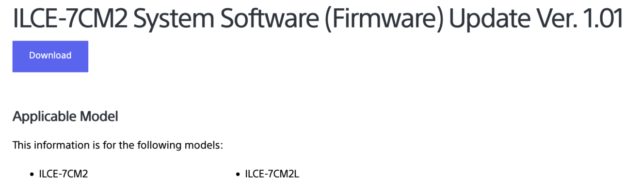 New A7cII/A7cR firmware update released | sonyalpharumors